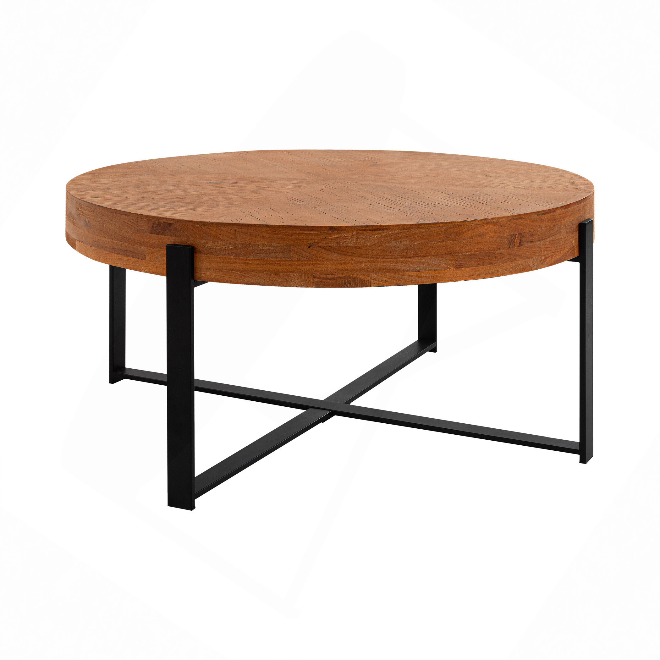 George Oliver 33.86"Modern Retro Splicing Round Coffee Table, Fir Wood Table Top With Black ...